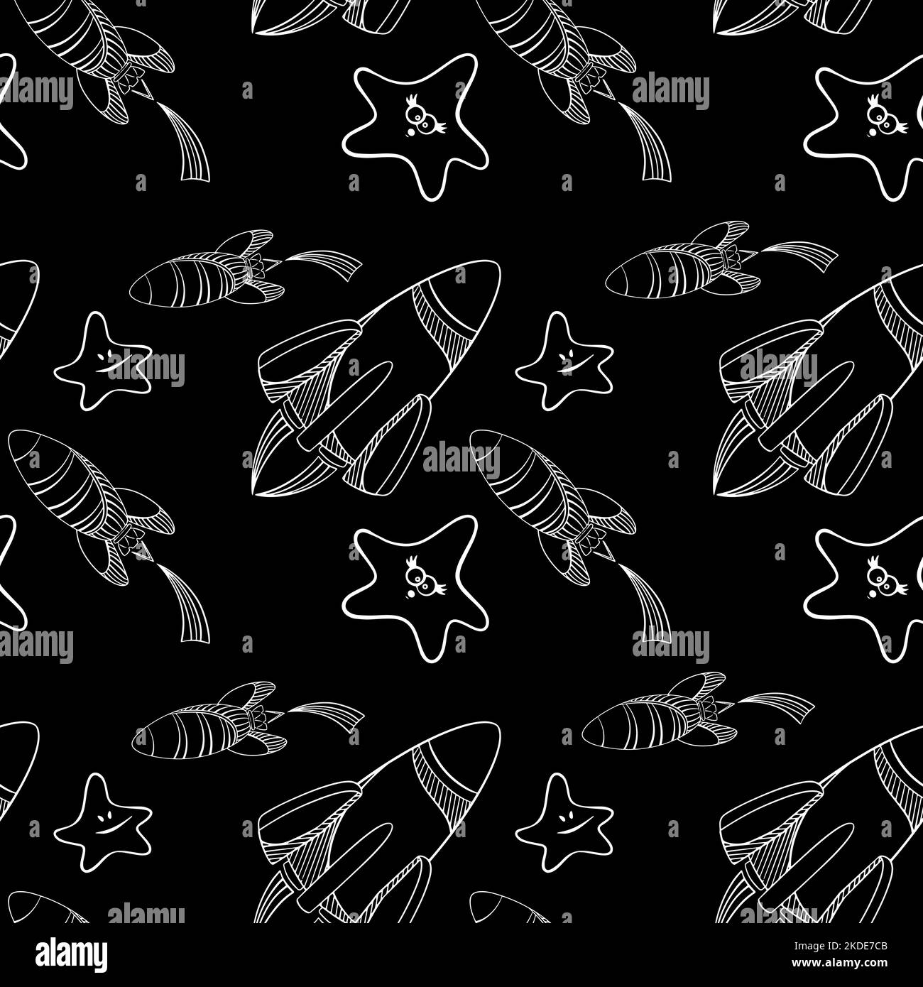 Space rocket seamless pattern. White on black background Stock Vector ...
