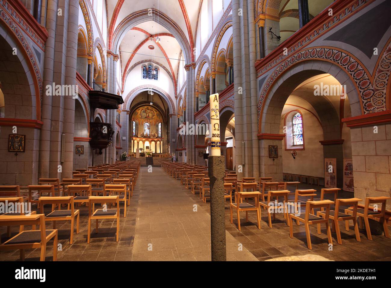 Interior view of the late Romanesque Church of the Assumption of Mary ...