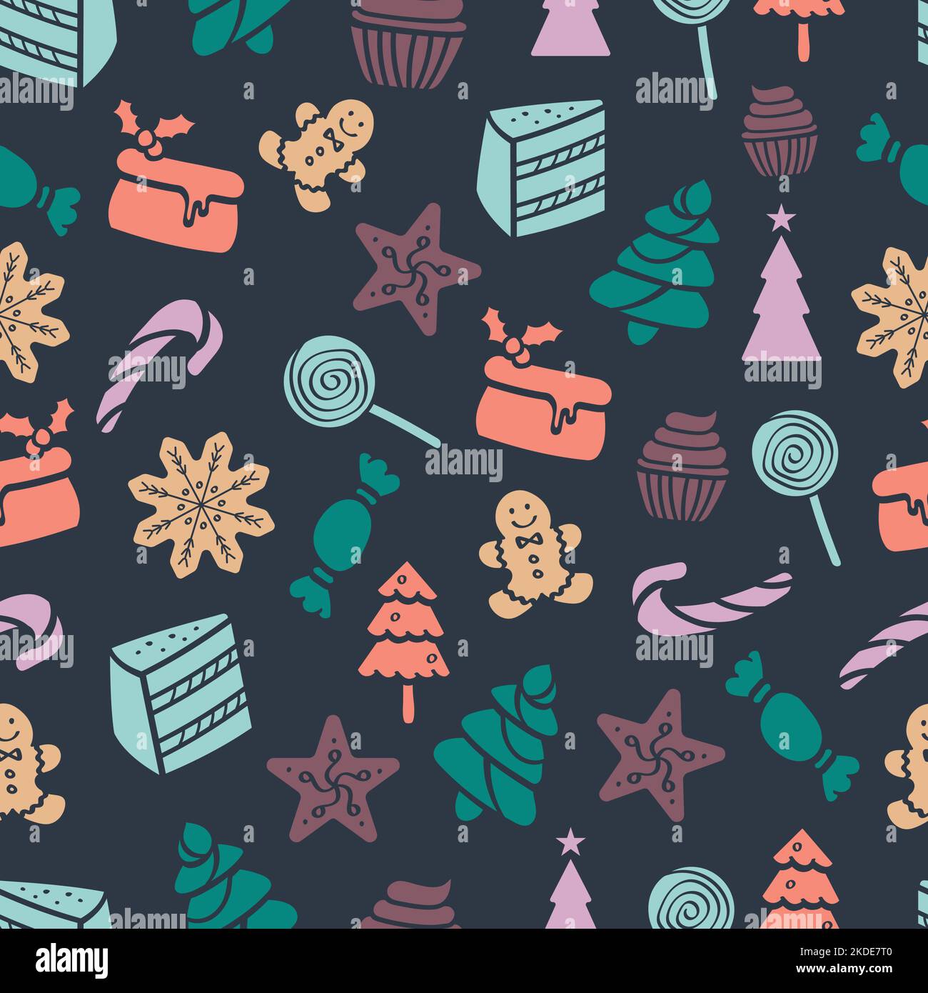 Christmas cakes, pastries, candies seamless repeat pattern background ...