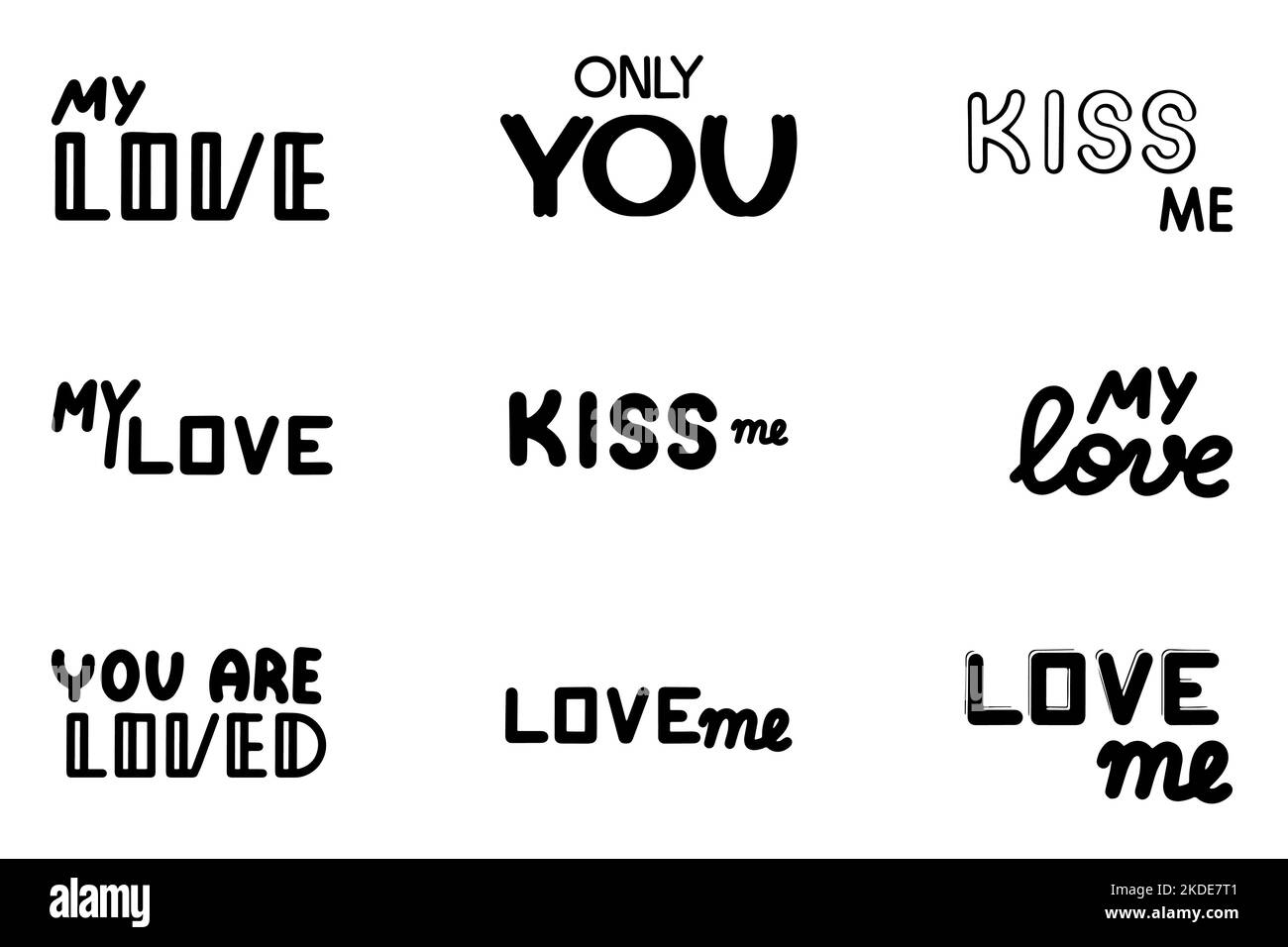 Love lettering motivation phrases set. Isolated on white background ...