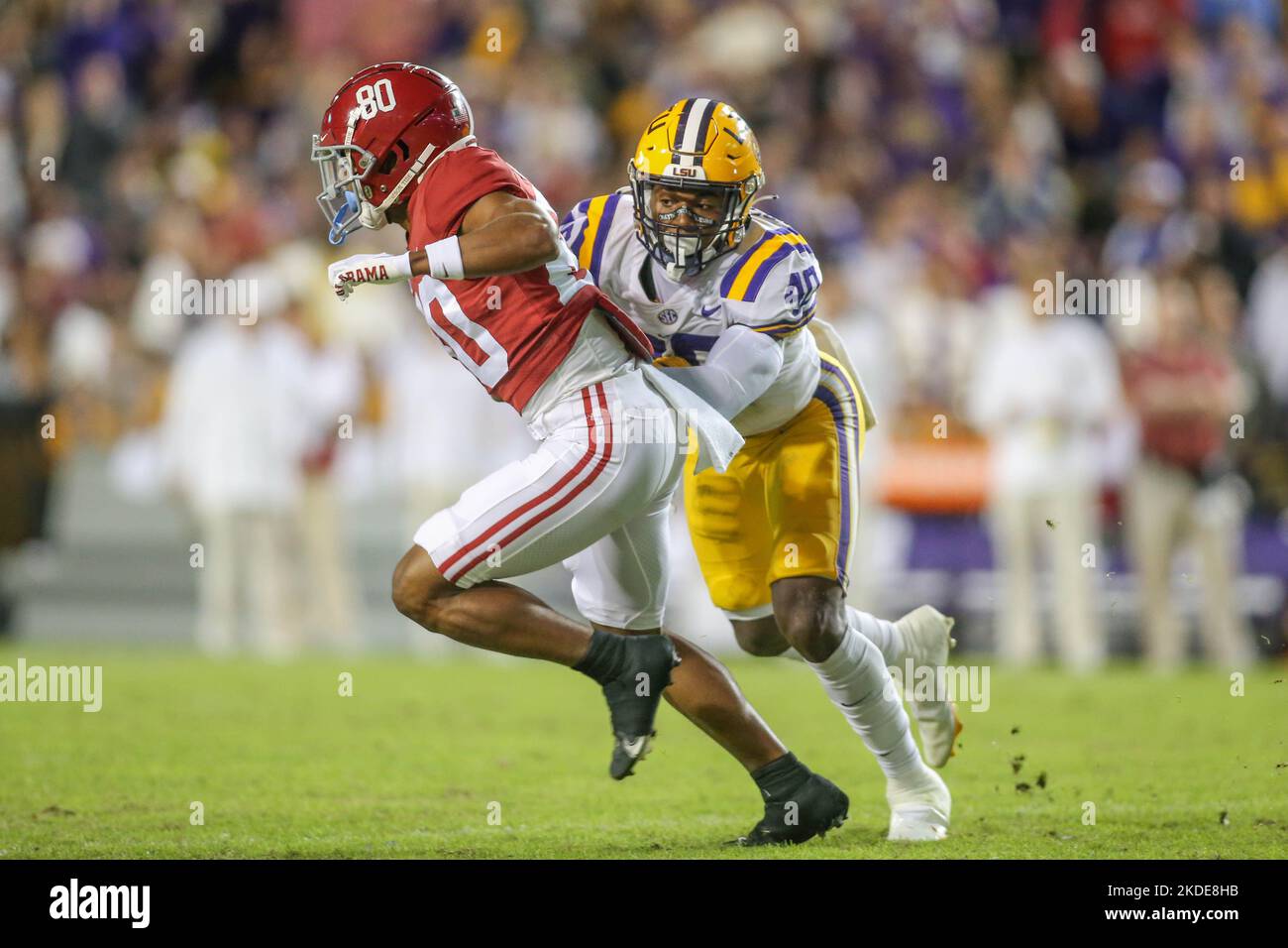 November 5, 2022: Alabama's Kobe Prentice (80) tries to get around LSU ...