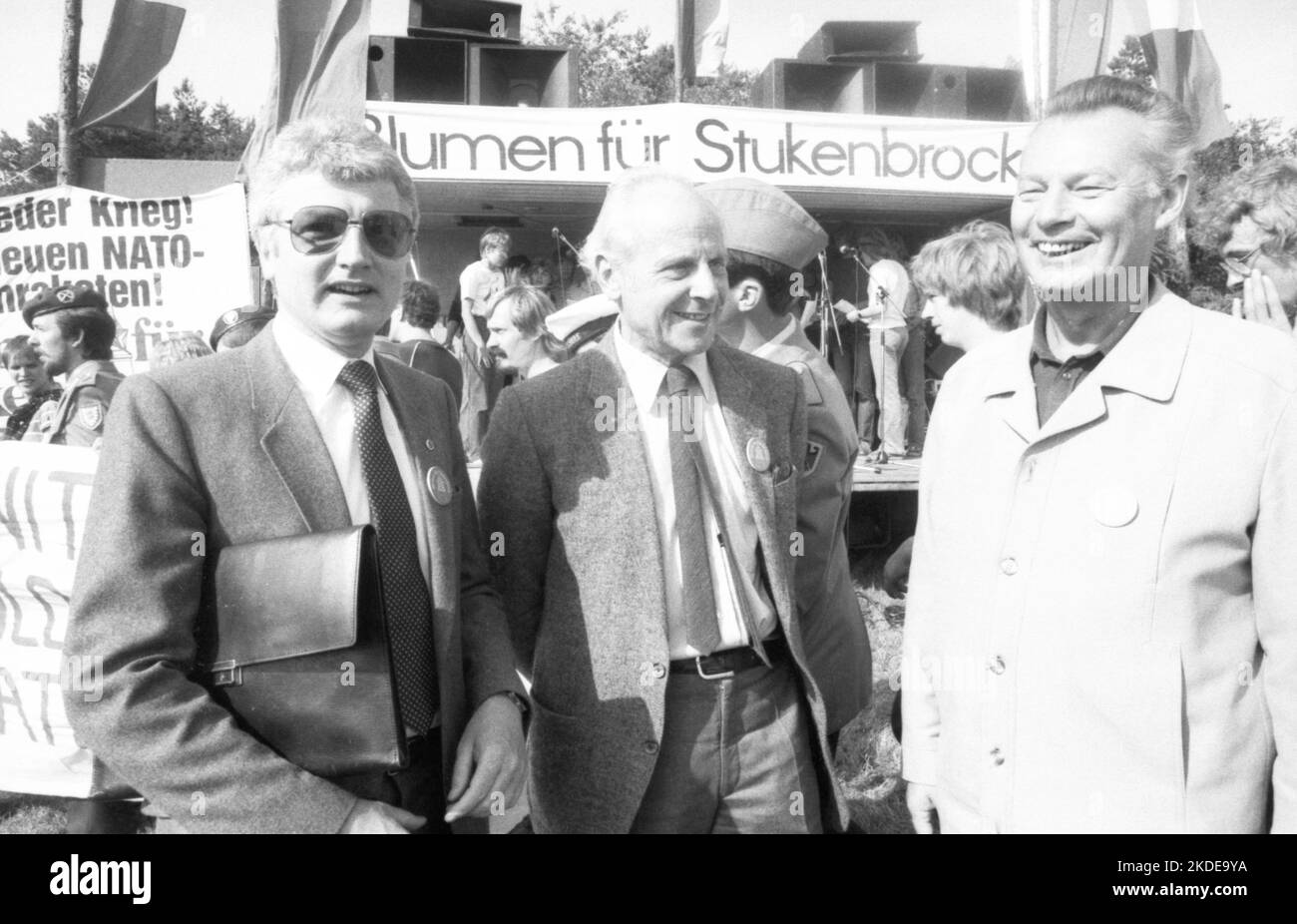 On Anti-War Day 1982, participants in the rally Flowers for Stukenbrock ...