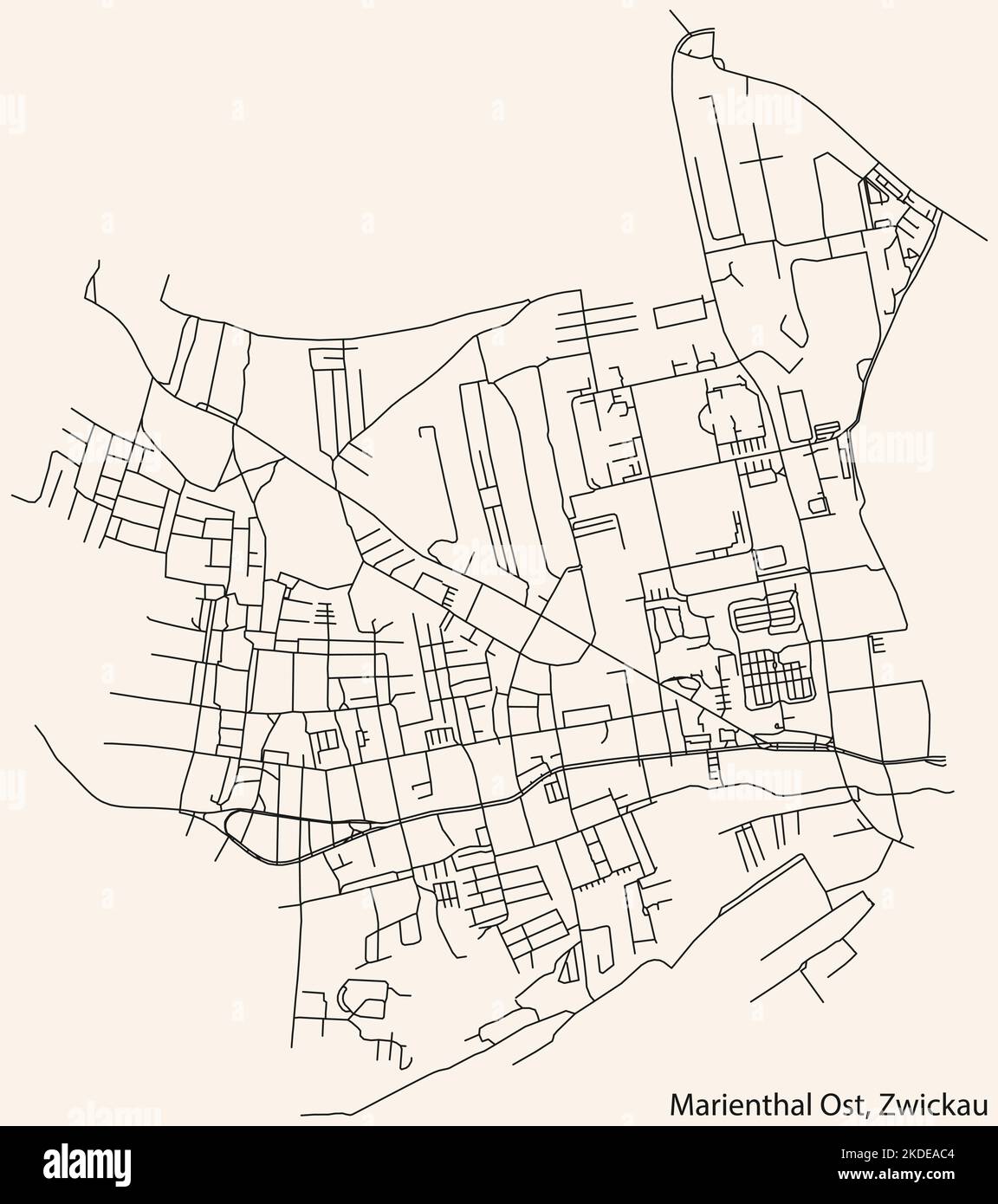Street roads map of the MARIENTHAL OST DISTRICT, ZWICKAU Stock Vector ...