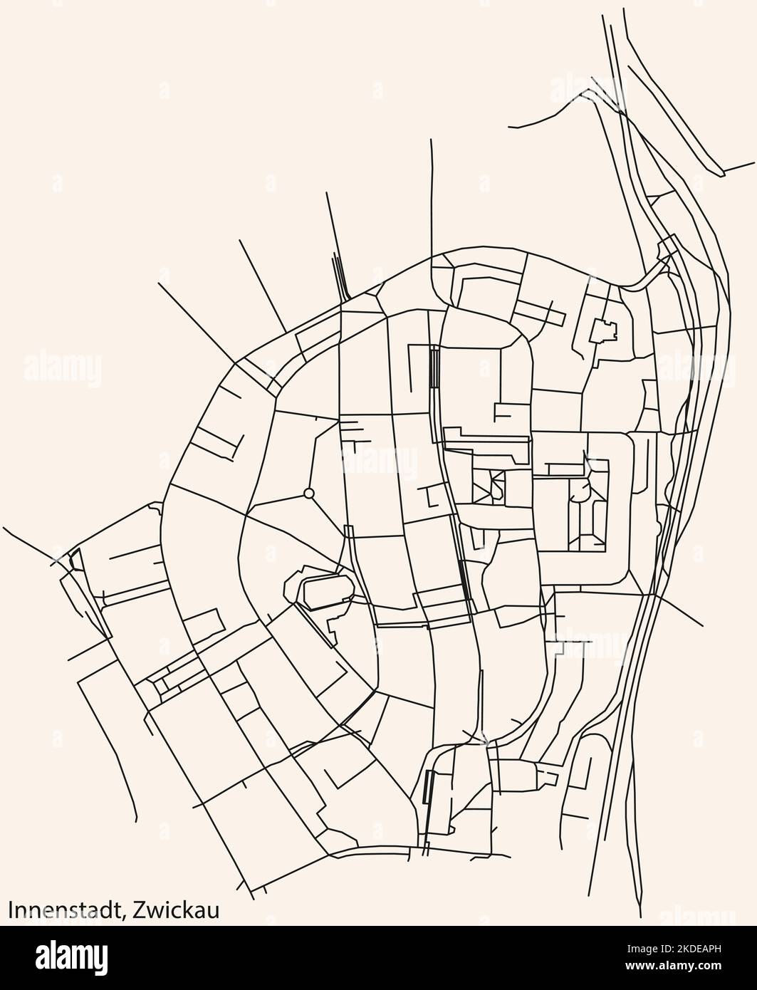 Street roads map of the INNENSTADT DISTRICT, ZWICKAU Stock Vector Image ...