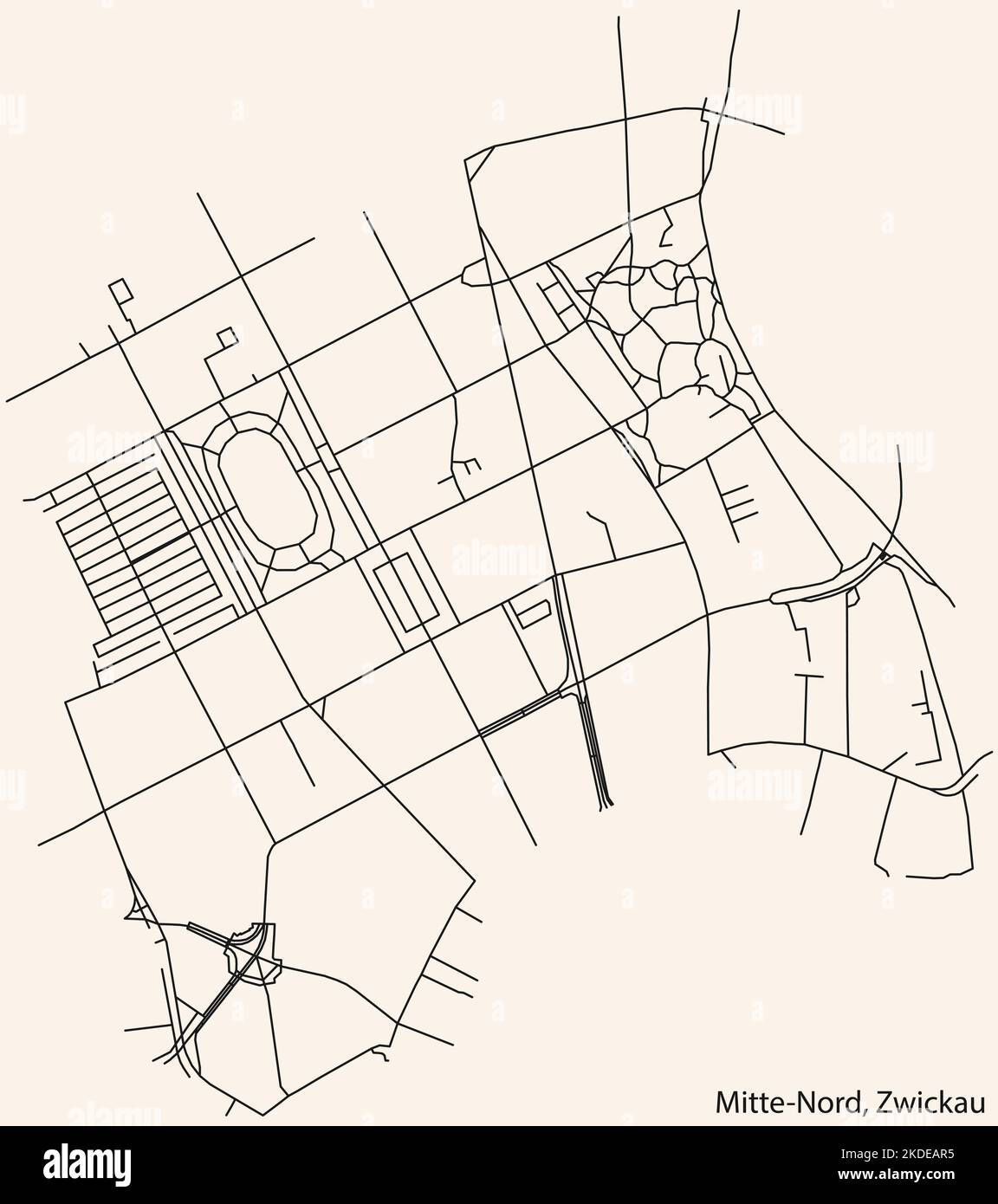 Street roads map of the MITTE-NORD DISTRICT, ZWICKAU Stock Vector Image ...