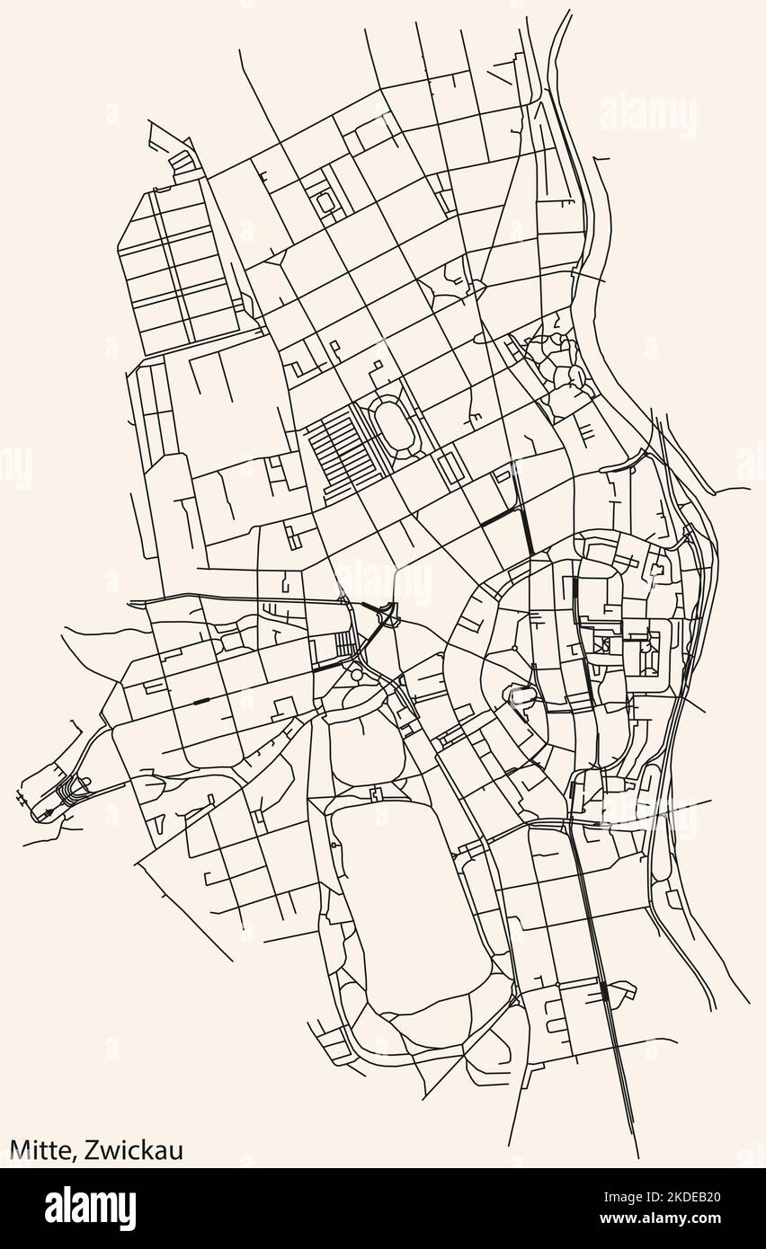 Street roads map of the MITTE MUNICIPALITY, ZWICKAU Stock Vector Image ...