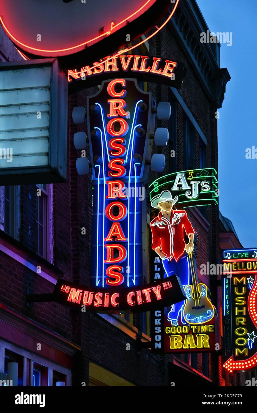 Neon signs on Broadway, Nashville, Tennessee, United States of America ...