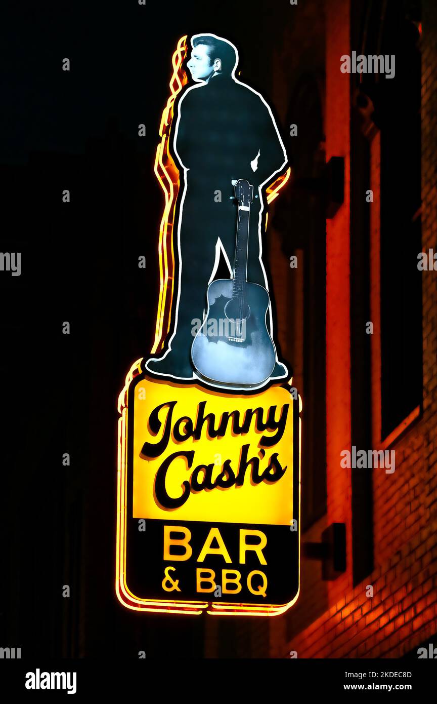 Illuminated sign Johnny Cashs Bar & BBQ, Nashville, Tennessee, United ...