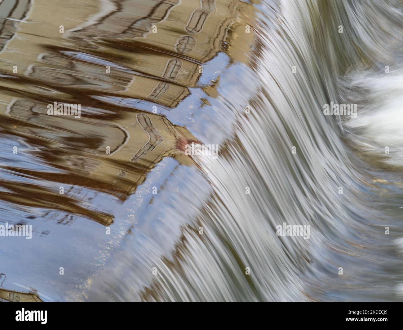 A small flat cascade in a calm river. Water background Stock Photo - Alamy