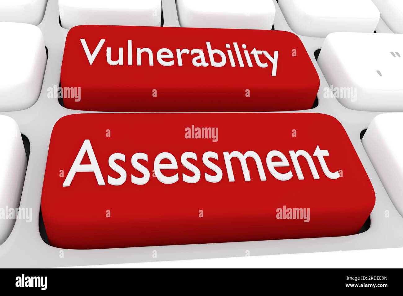 3D illustration of computer keyboard with the script Vulnerability Assessment on two adjacent ...