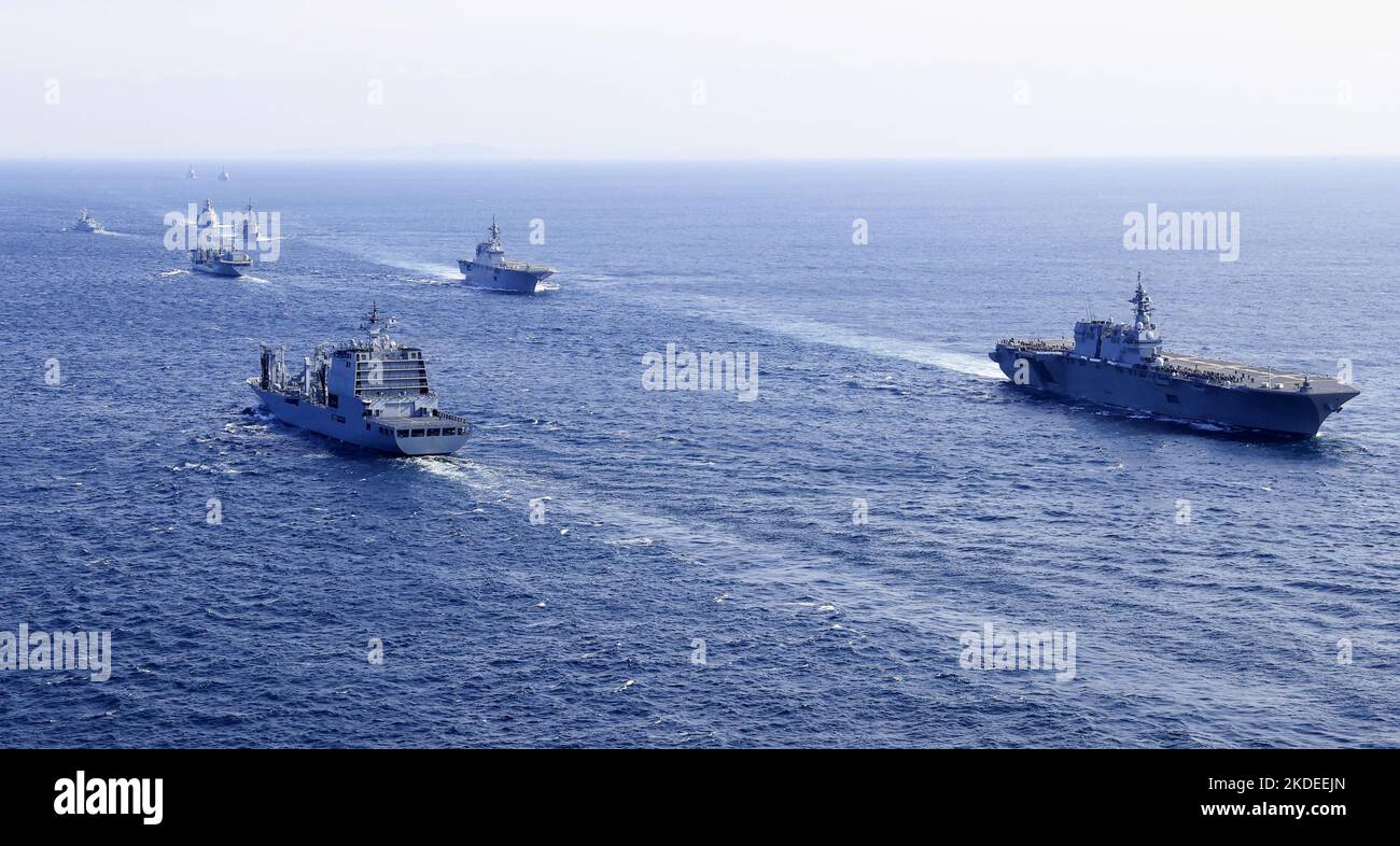 Photo taken by a Kyodo News reporter aboard a Japan Maritime Self ...