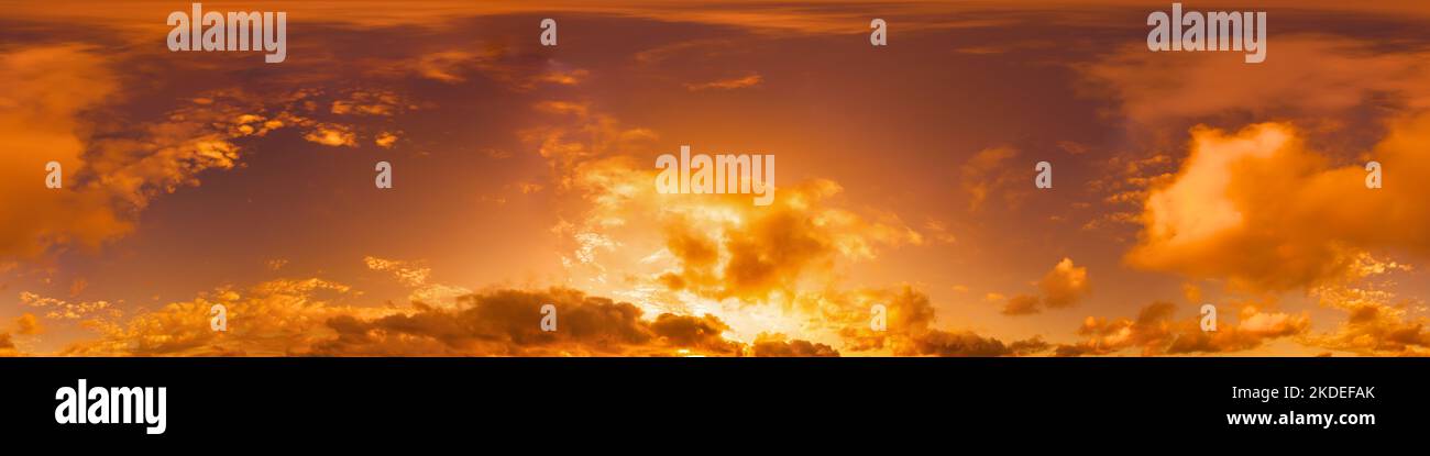 Golden glowing red orange overcast sunset sky panorama. Hdr seamless ...