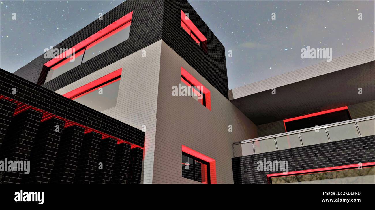 Bottom view of a contemporary country house finnished with black and ...