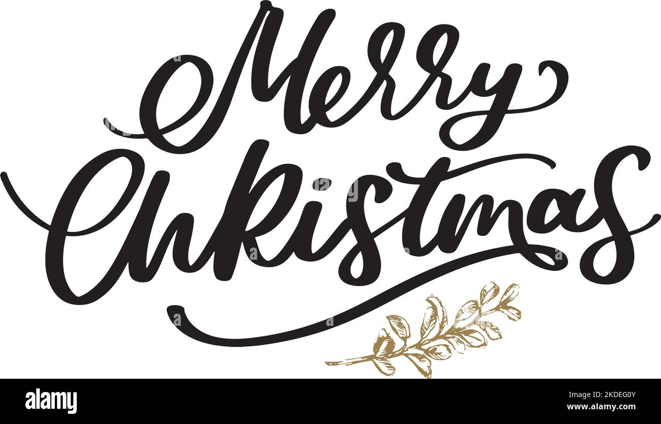 Merry Christmas Hand Lettering Calligraphy Isolated On White Background