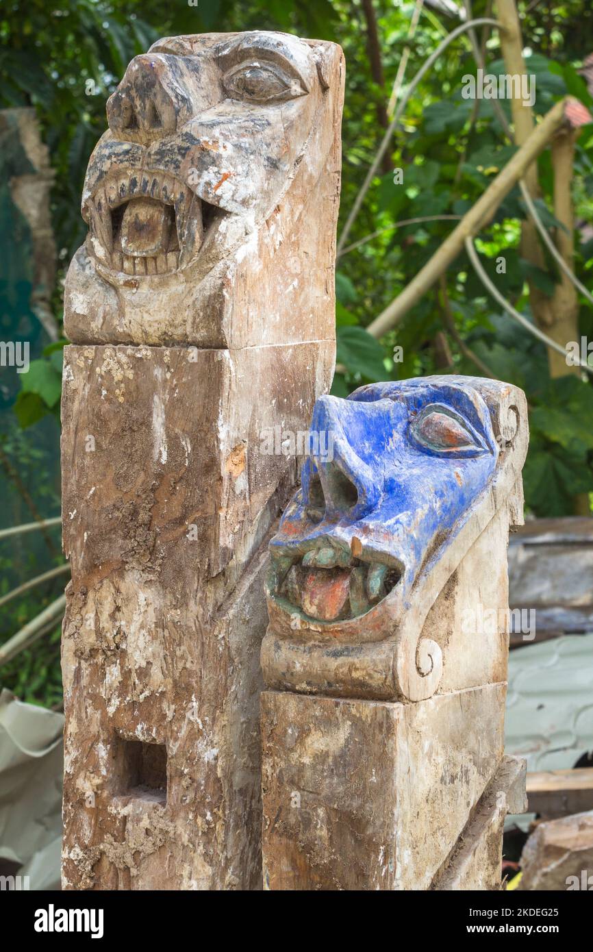 Stylized corbels with demon faces of the Loboc Church in Bohol ...