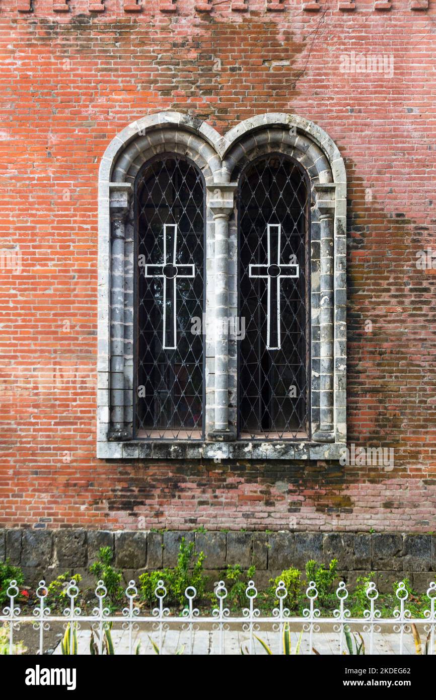 Detail of a window with cross at Pavia Church in Iloilo, Philippines ...