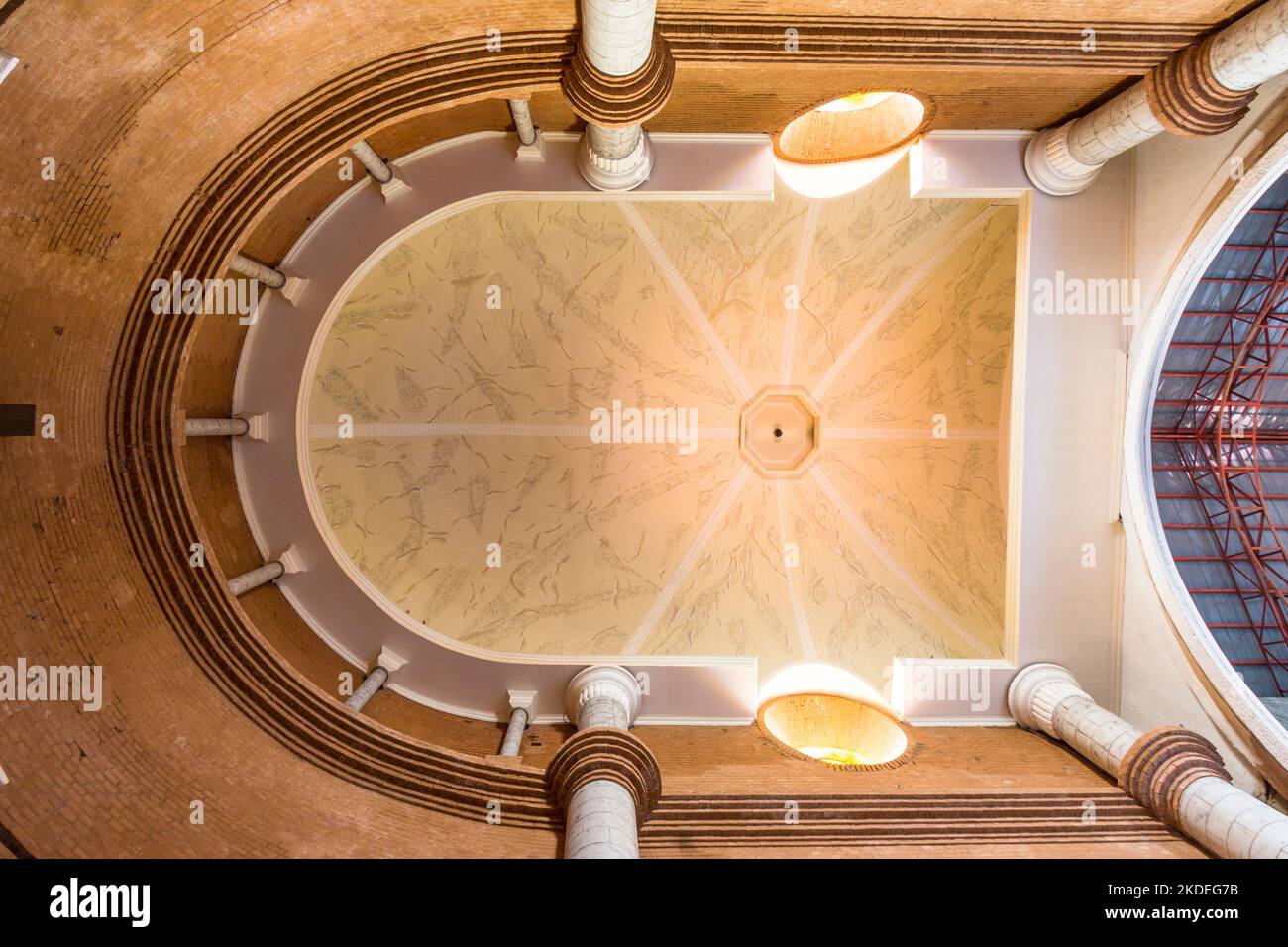 Detail of romanesque architecture above the altar of Pavia Church in ...