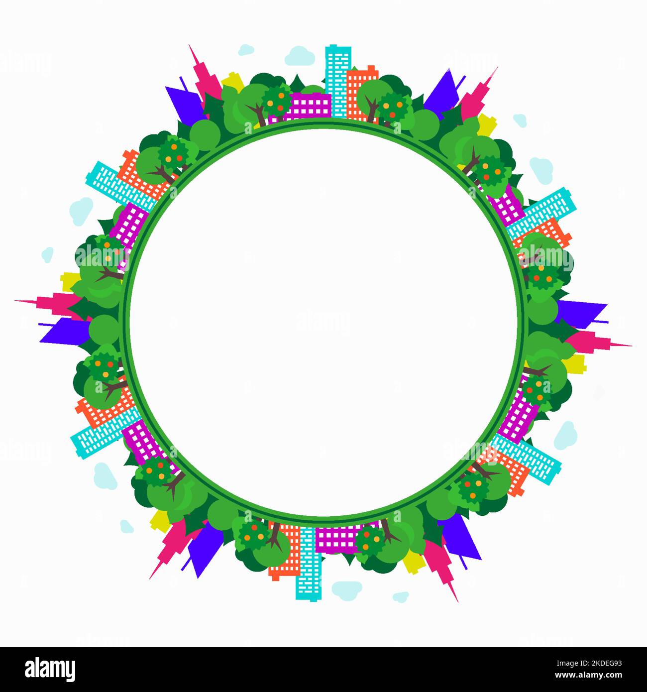 Green city background, round frame. Environmental and ecology concept ...