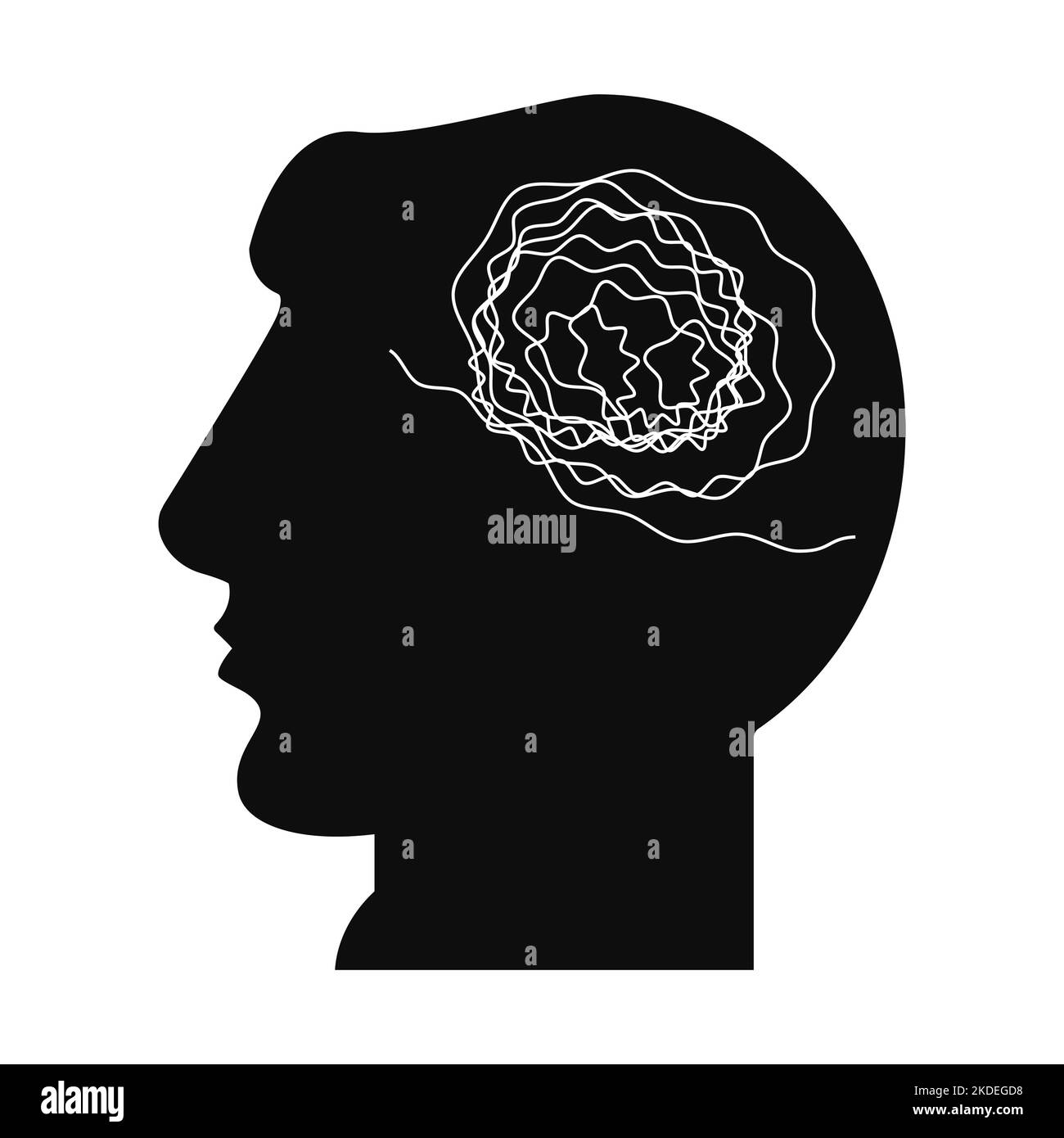 Confused thoughts. A human head with a ball of thoughts. Flat vector ...