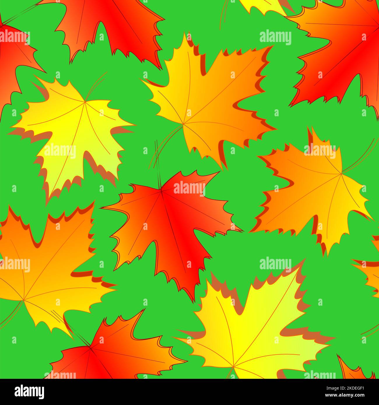 seamless asymmetric pattern of autumn maple leaves on a green ...