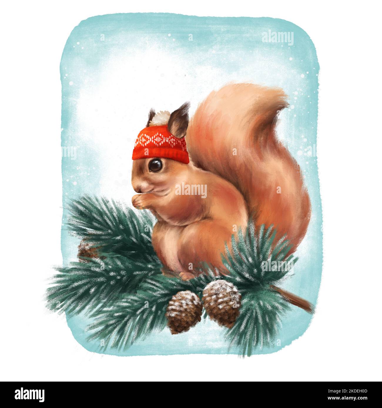 Squirrel with fir branches. Winter Illustration Stock Photo - Alamy