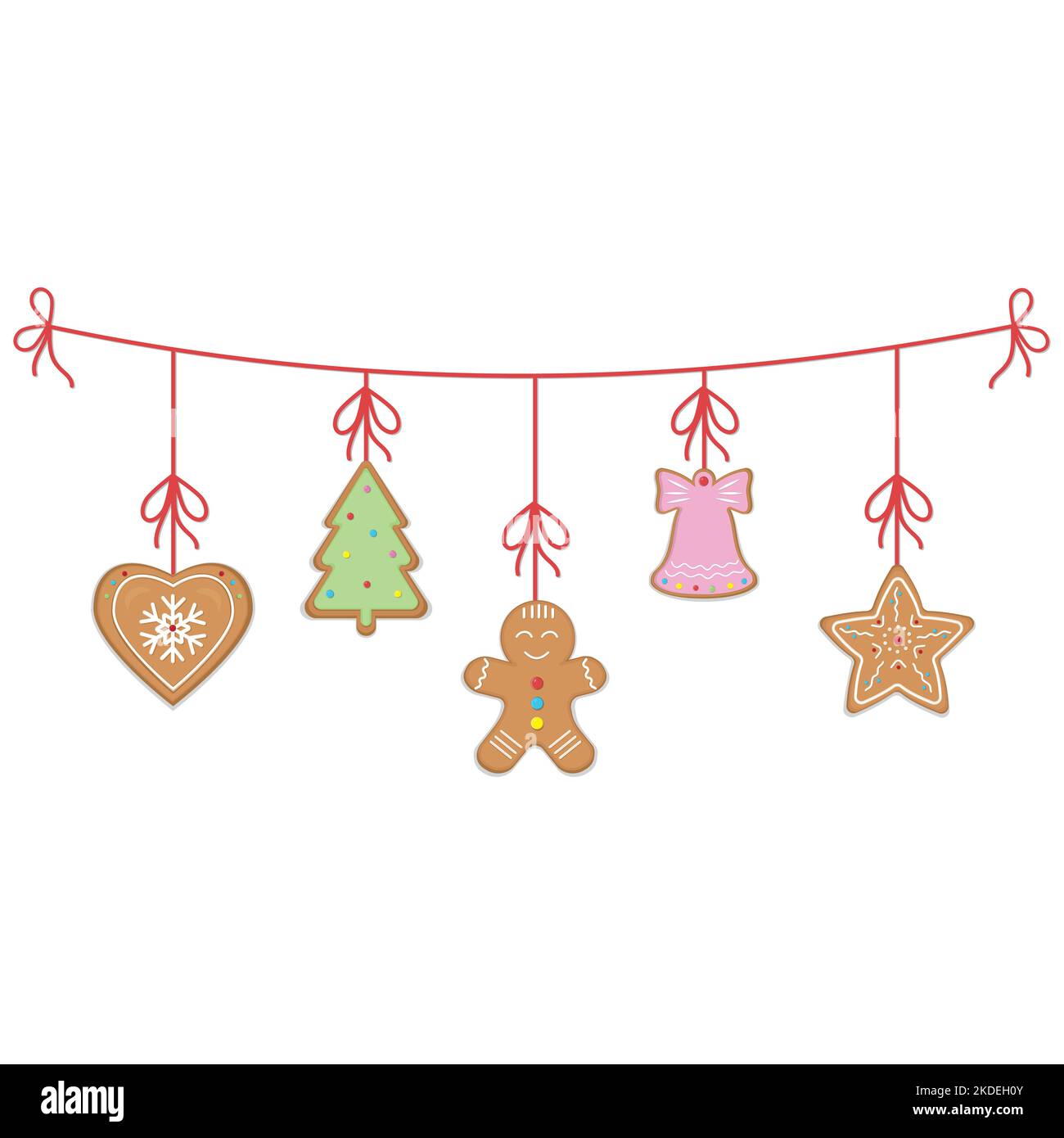 Christmas garland of ginger cookies, color vector illustration in ...