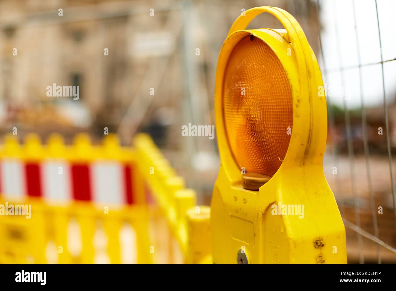 Plastic yellow road barrier construction site or repair site Stock ...