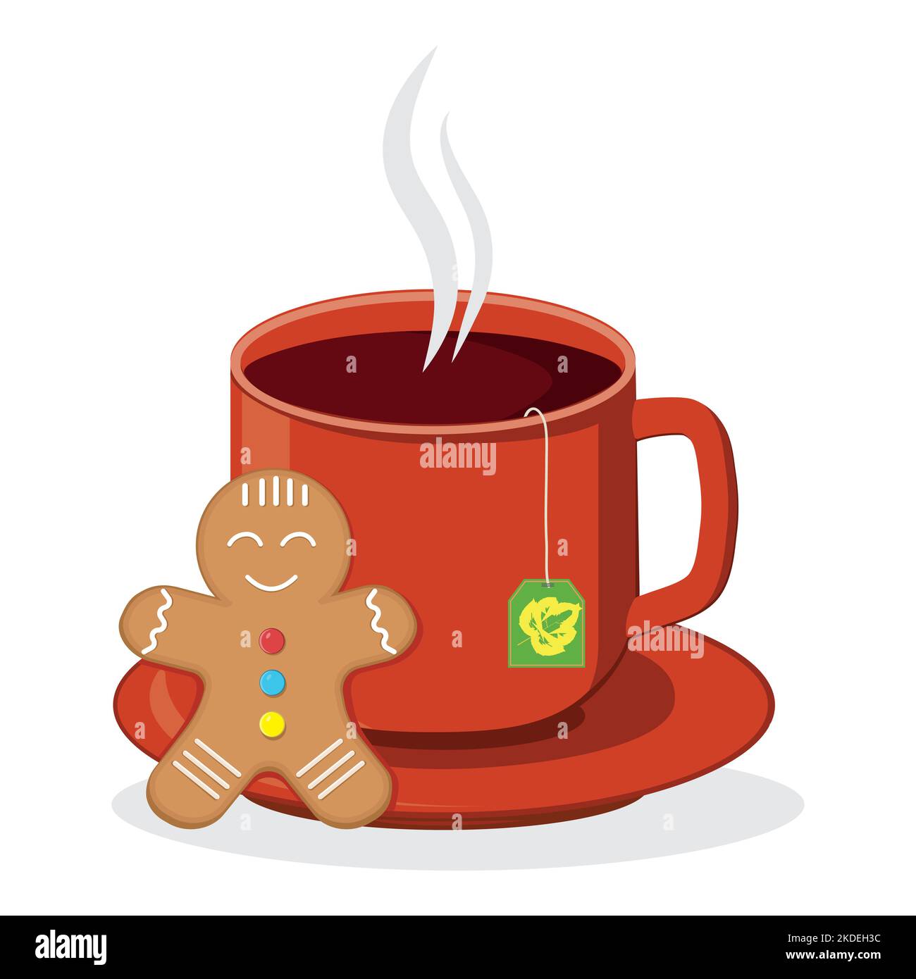 Christmas cookies ginger man near a mug of tea, color vector ...