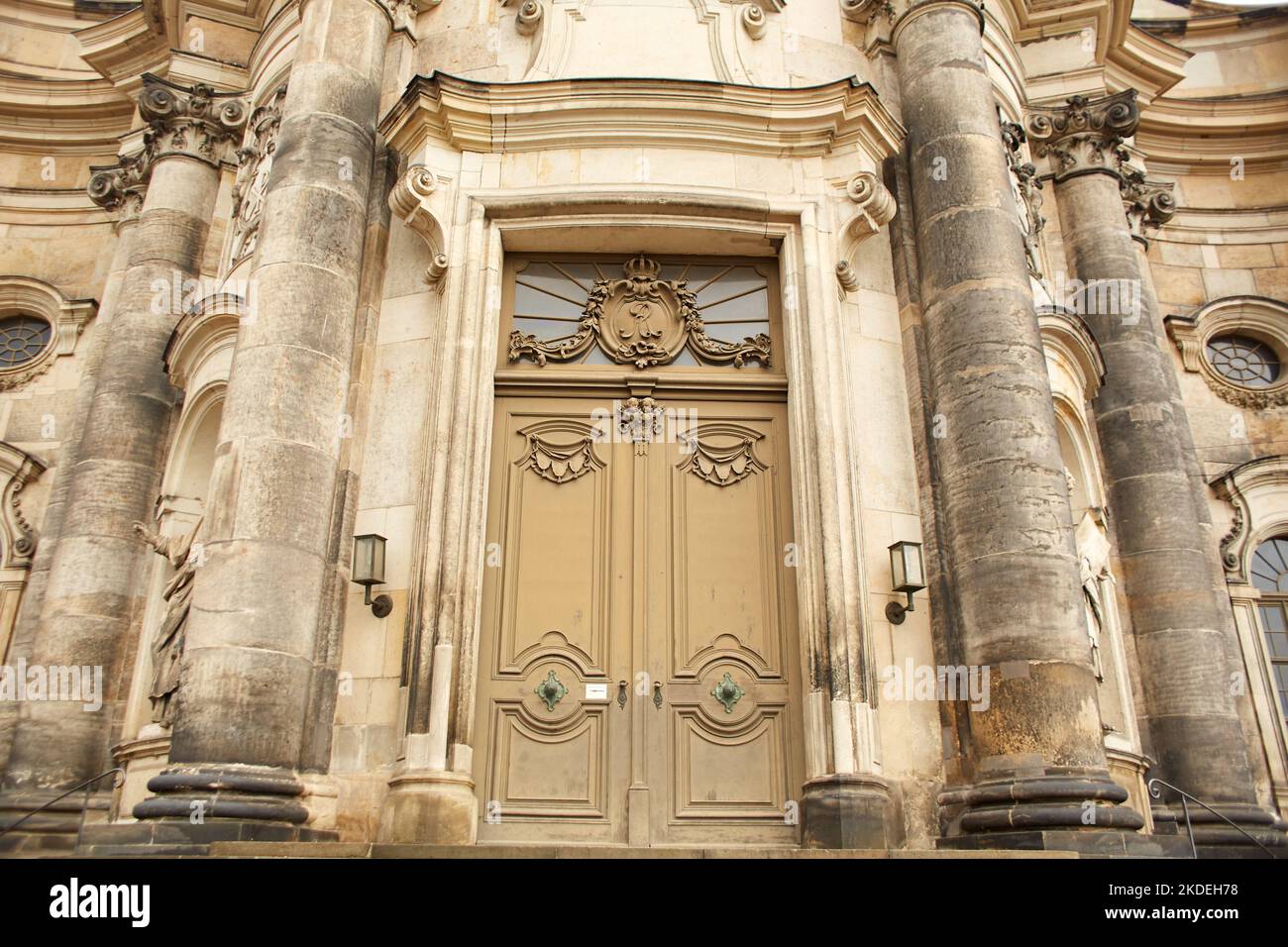 Details of historic buildings. Huge wooden doors. Dresden, Germany - 05 ...
