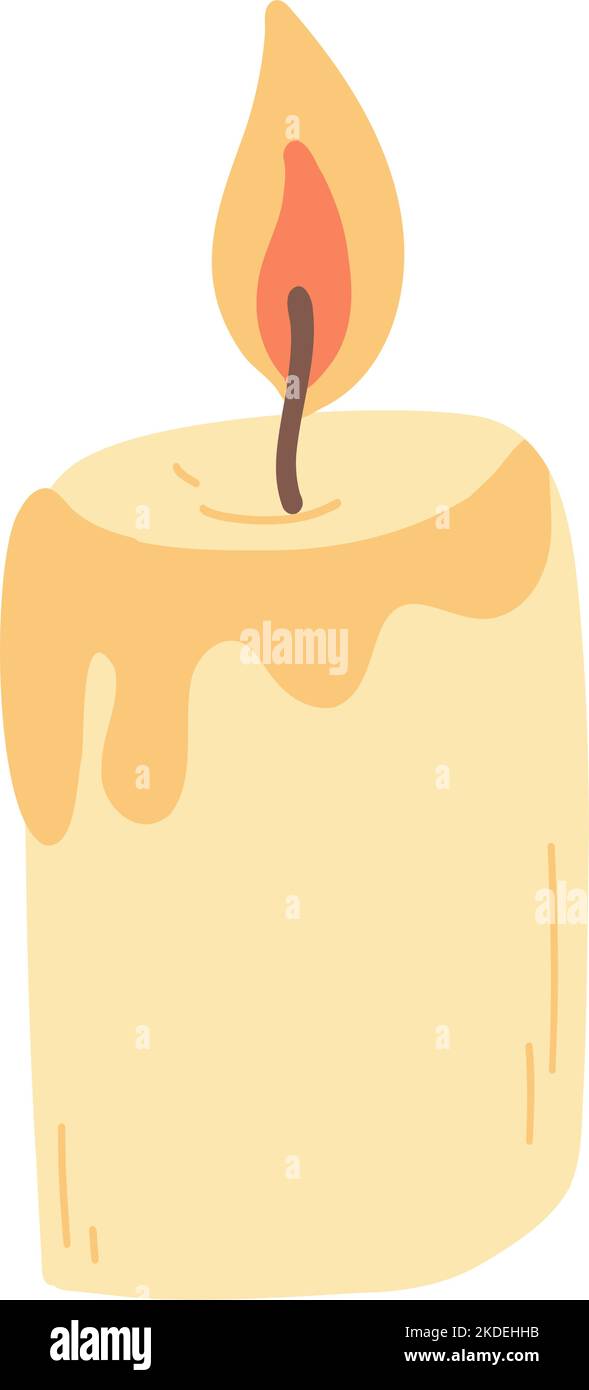 Christmas burning candle in cartoon flat style. Hand drawn vector ...