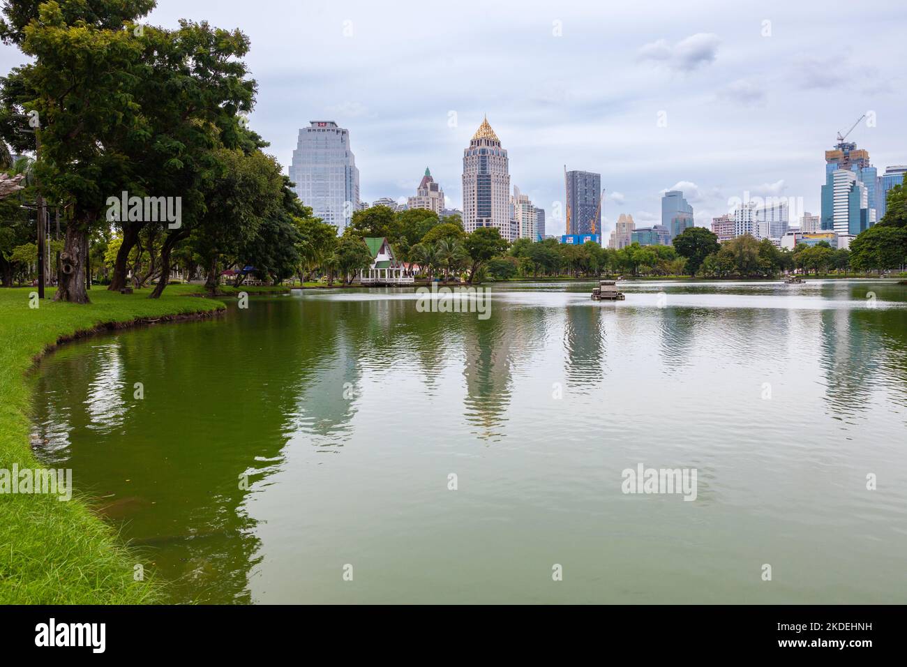 Lake at Lumpini Park with modern skyline on the background, Bangkok ...