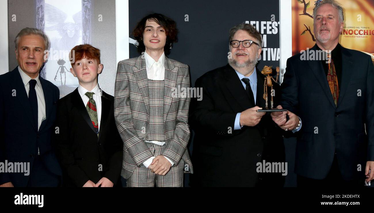 LOS ANGELES - NOV 5: Christoph Waltz, Finn Wolfhard, Guillermo del Toro, Gregory Mann, Mark ...