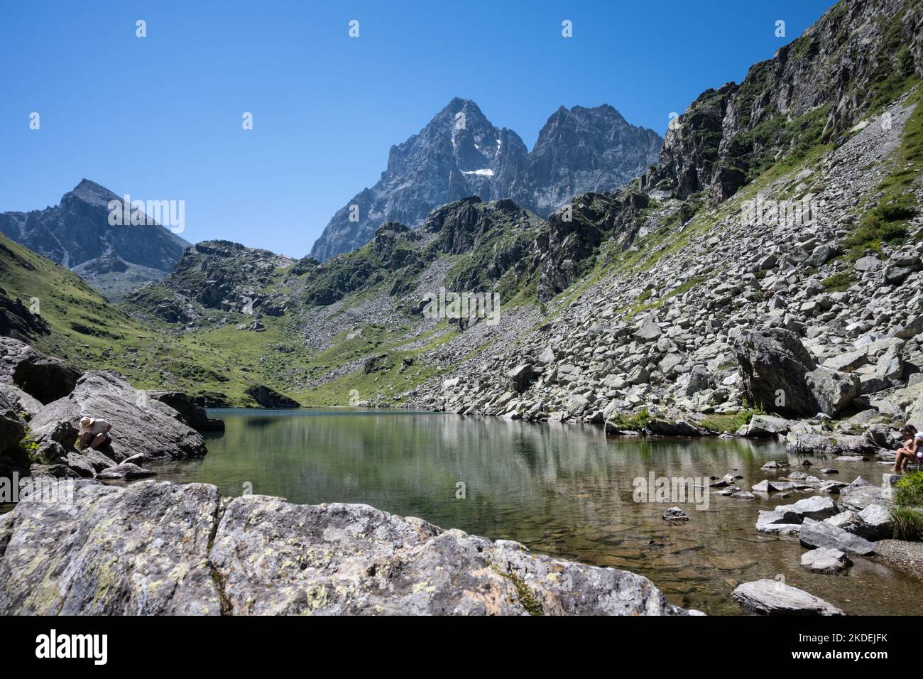 The splendid Monviso, a mountain of 3841 meters in the Cottian Alps in ...