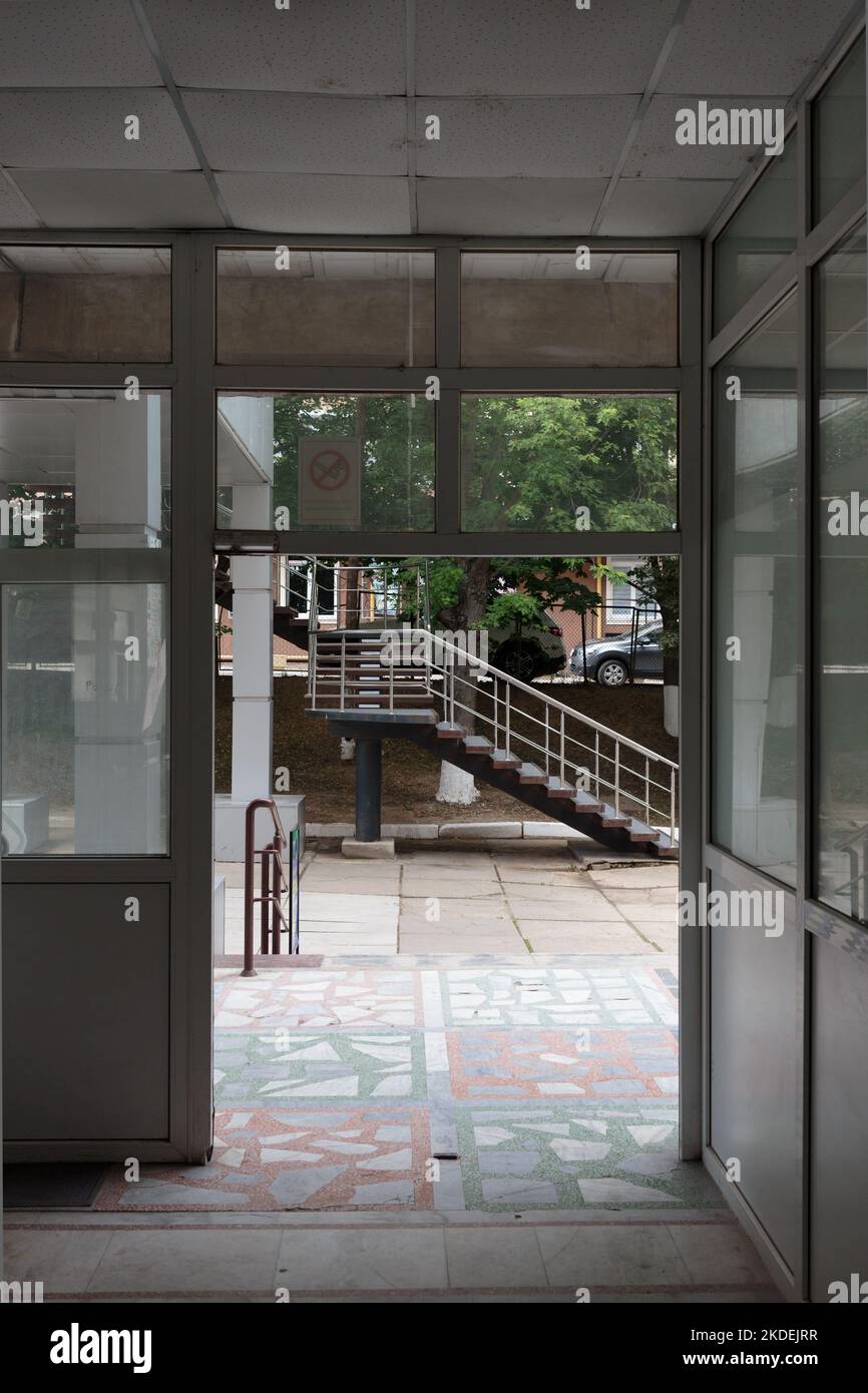 Exit from the office to the courtyard. Modern urban architecture Stock ...