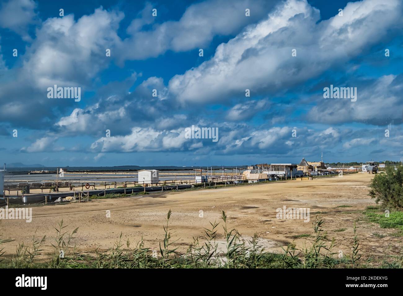 Salt pans saltworks between Marsala and Trapani on Sicily, Italy Stock ...