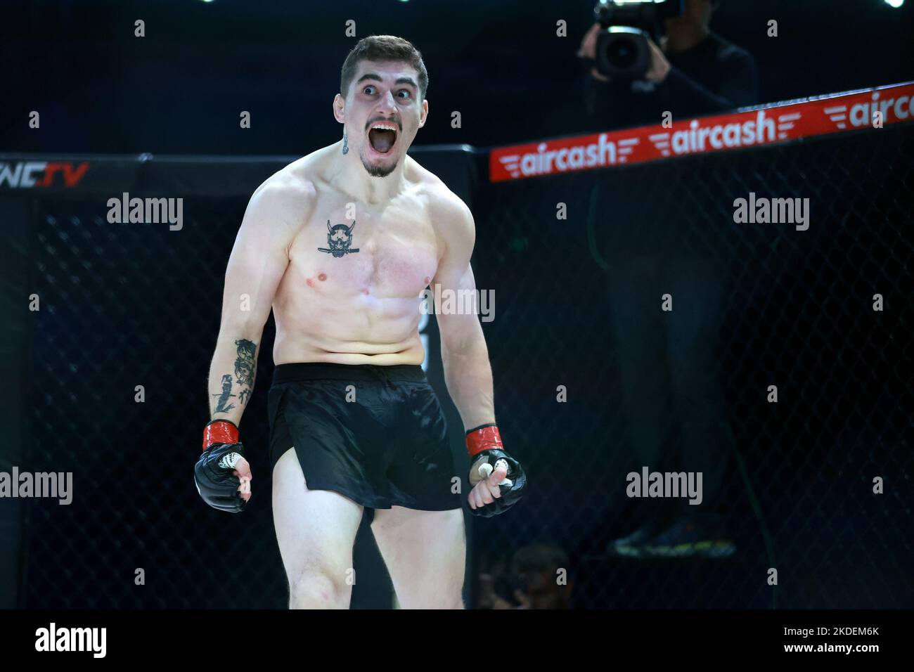 Luka Giorgadze of Georgia fights against Denis Hadzhiev of Bulgaria ...