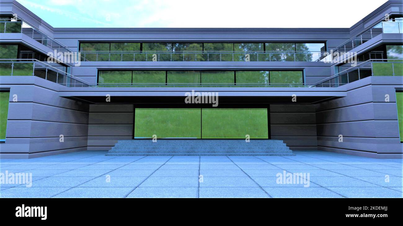 Entrance design for a modern office building, built according to an ...