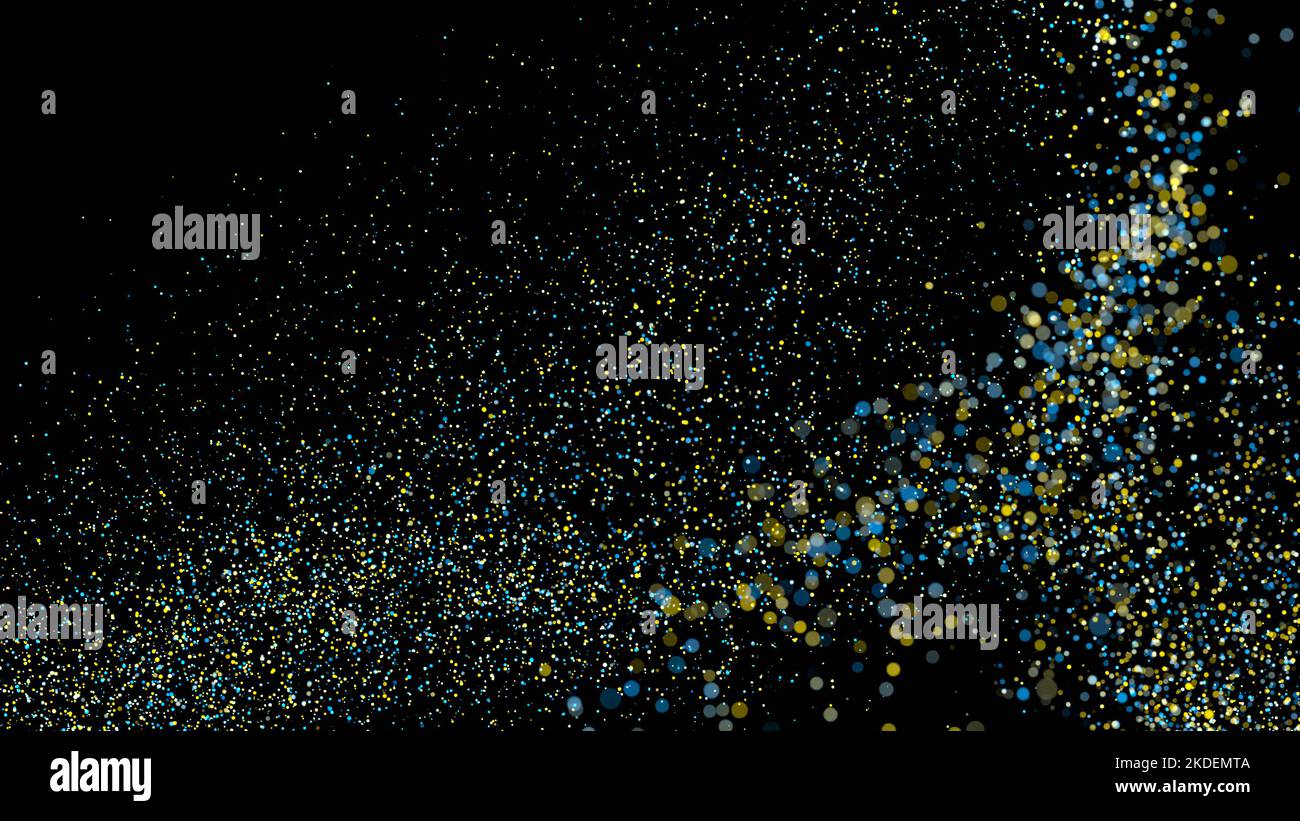3D rendering of colorful, bright dust particles with bokeh on black ...