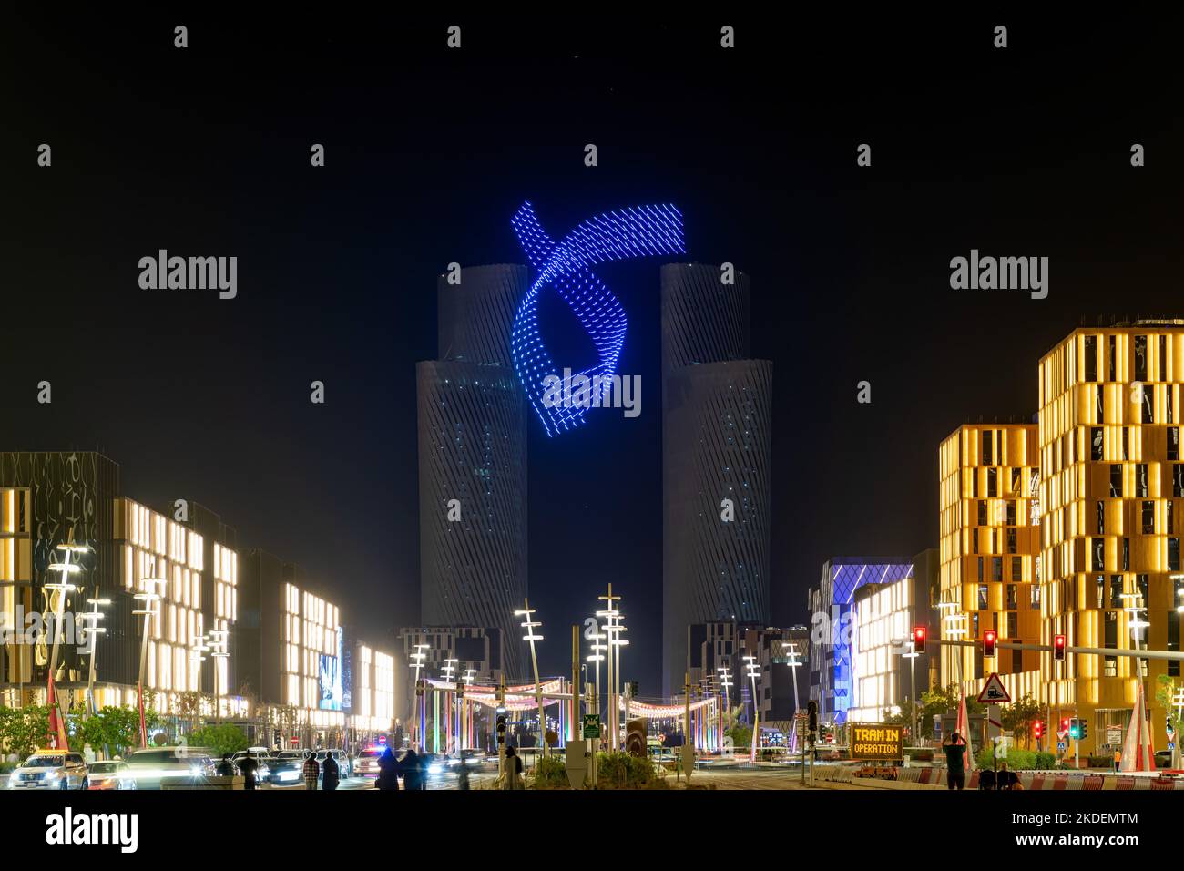 Darb Lusail Festival. Lusail Plaza Tower 4 Drone show at opening ...