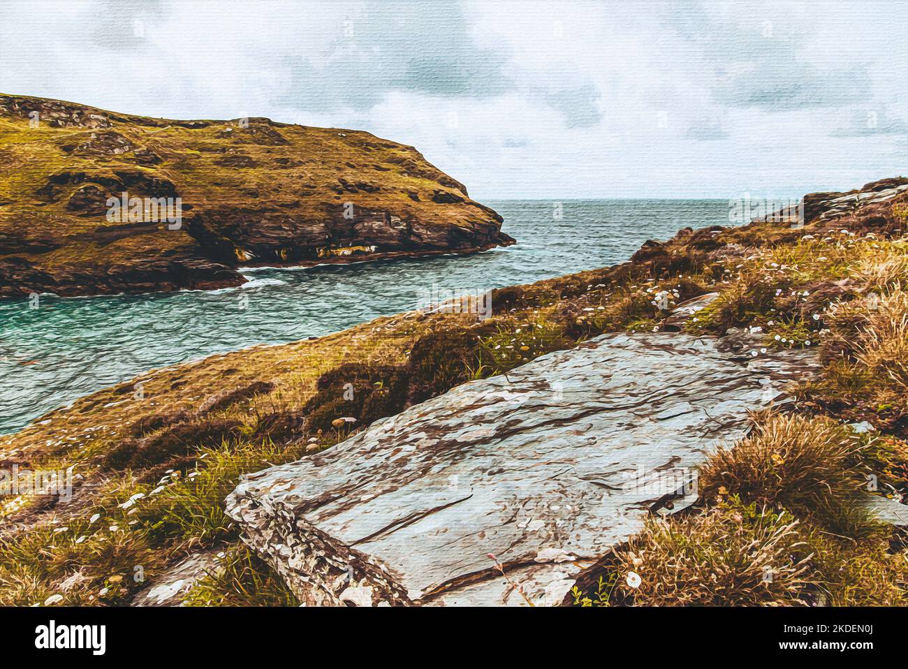 Watercolor painting on canvas. Travel illustration. Beautiful landscape ...