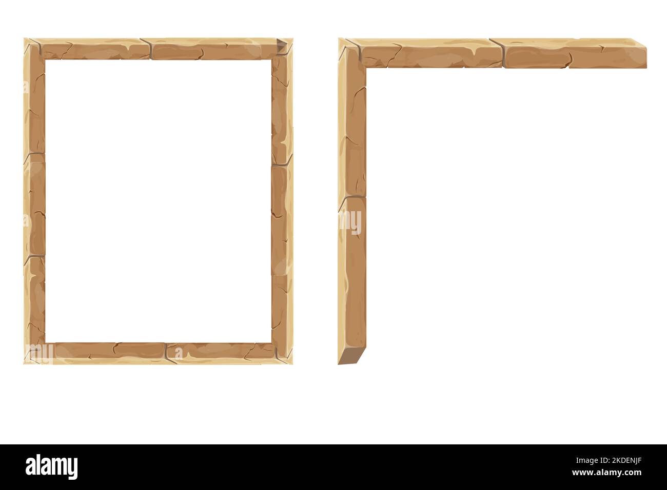 Set stone brick frame border, corner ancient medieval in cartoon style ...