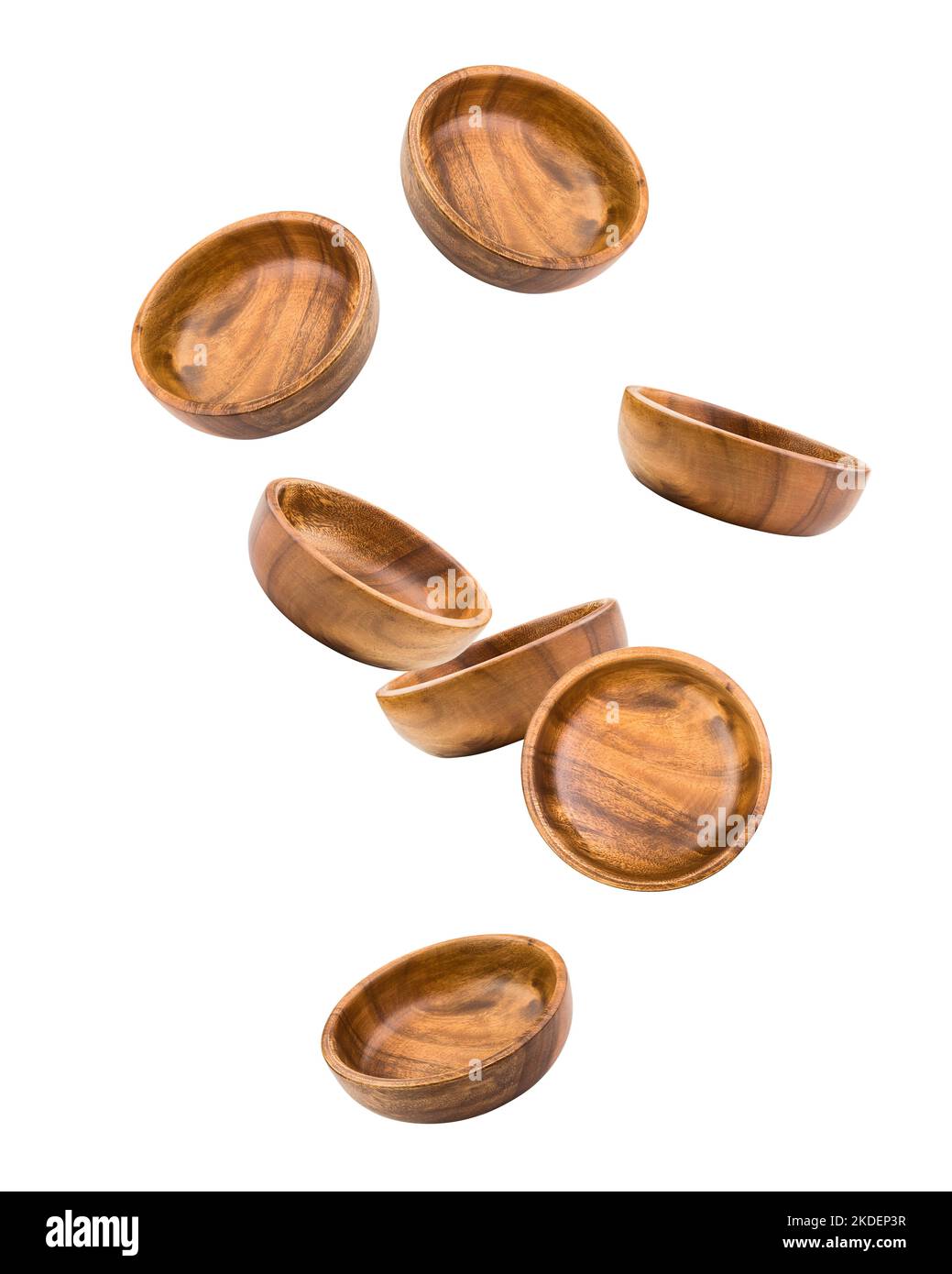 Falling wooden plate, bowl, isolated on white background, clipping path ...