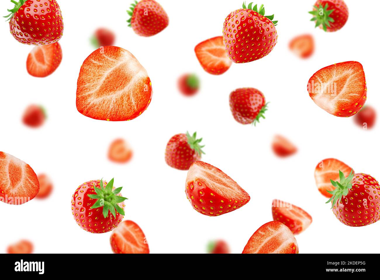 Falling strawberry isolated on white background, selective focus Stock ...