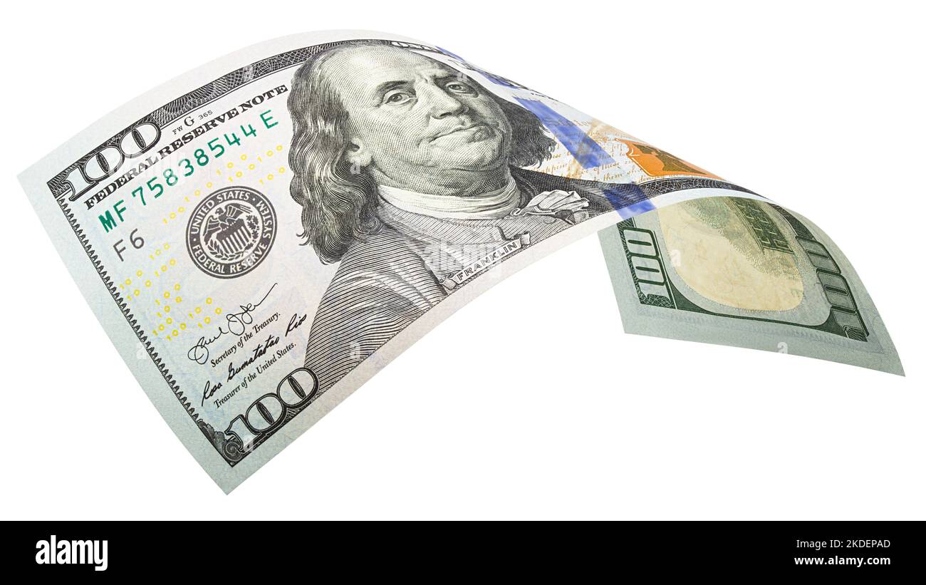 American dollar, 100, isolated on white background, clipping path, full ...