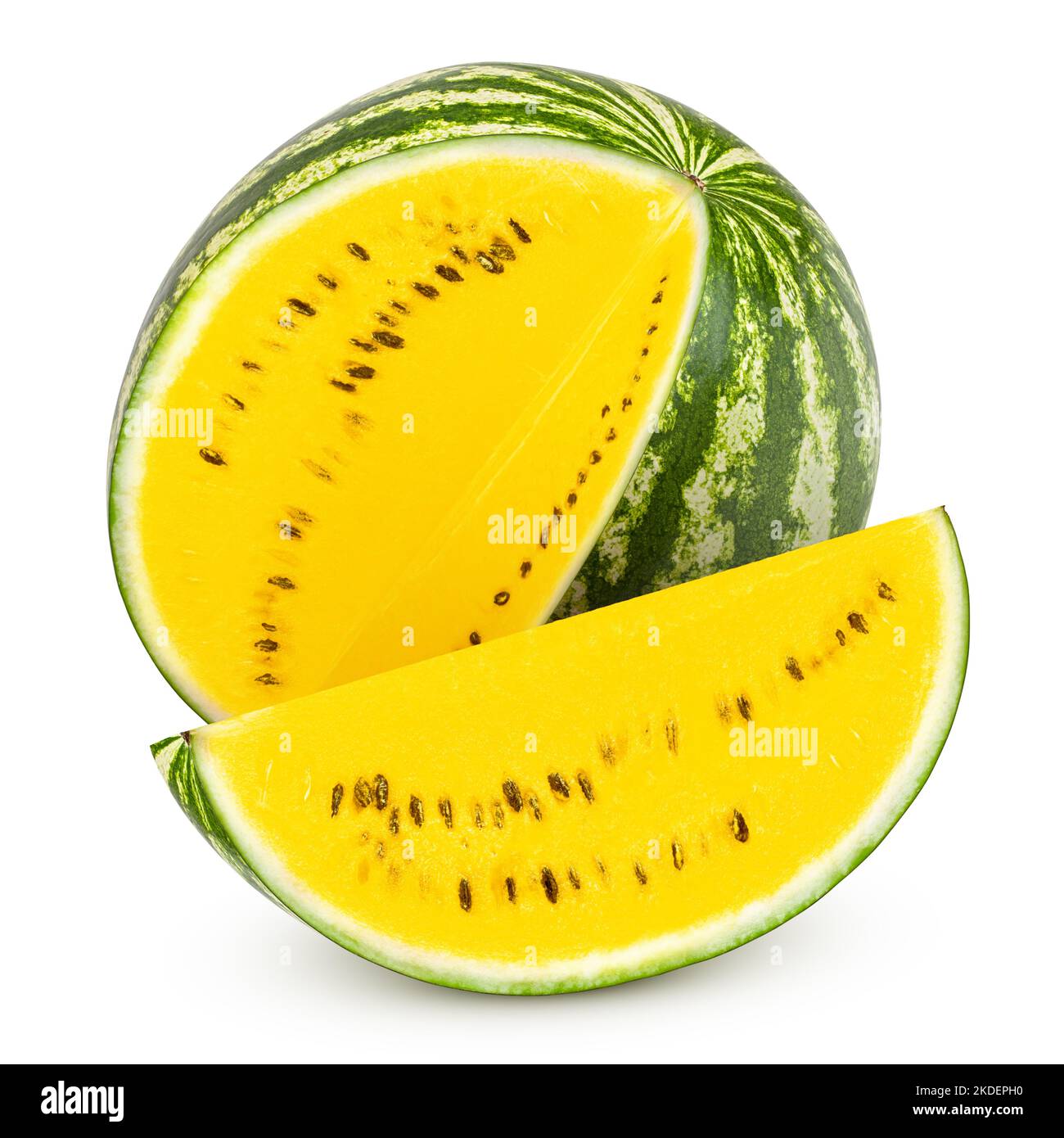 yellow watermelon isolated on white background, clipping path, full ...