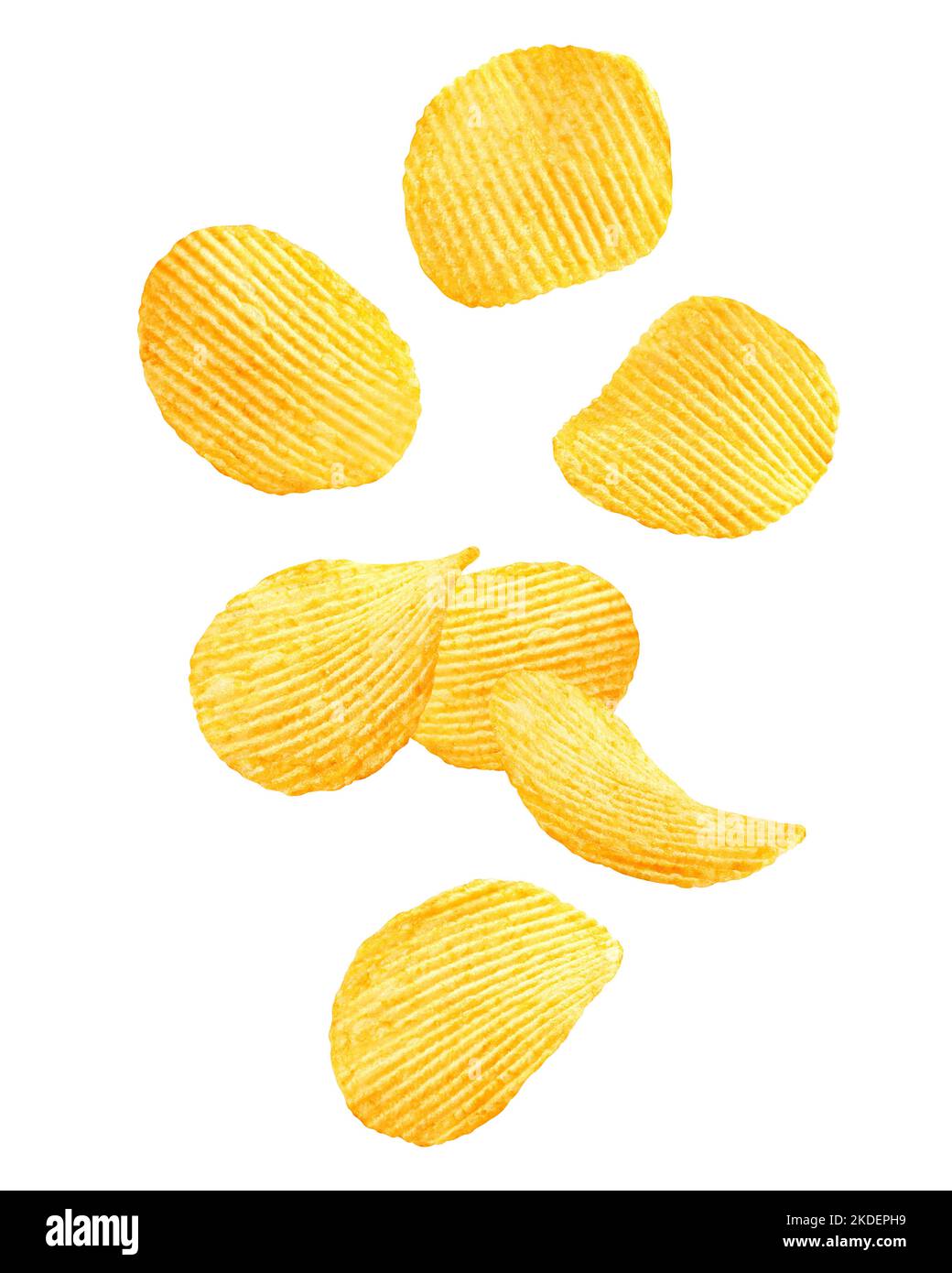 Falling potato chips isolated on white background, clipping path, full ...