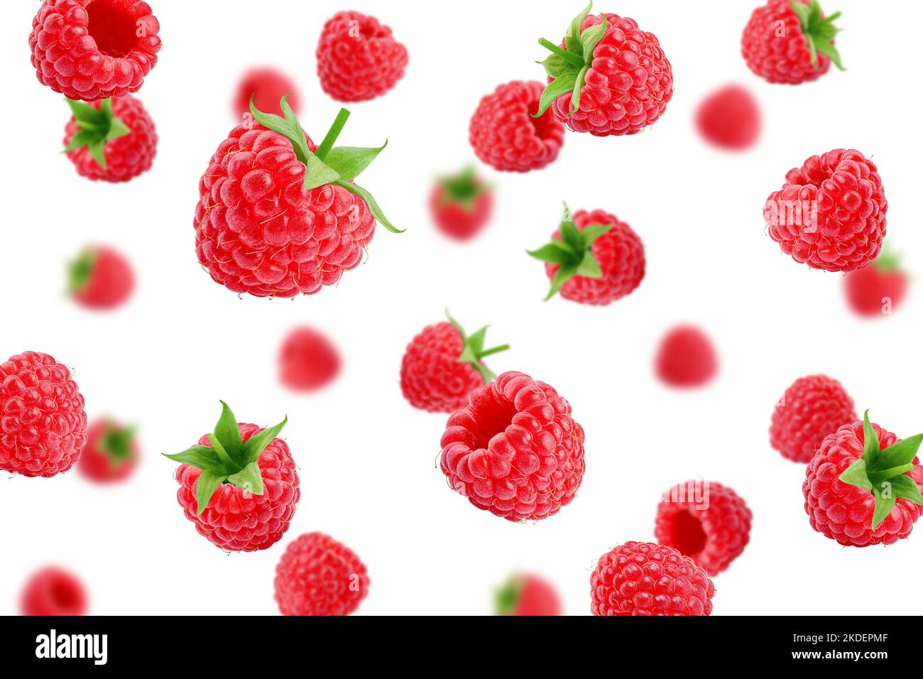 Falling Raspberry isolated on white background, selective focus Stock ...