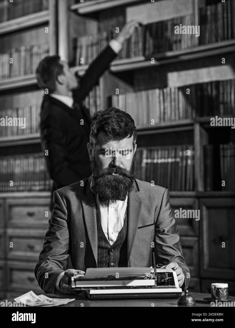 Writing and literature concept. Man with beard and busy face Stock ...