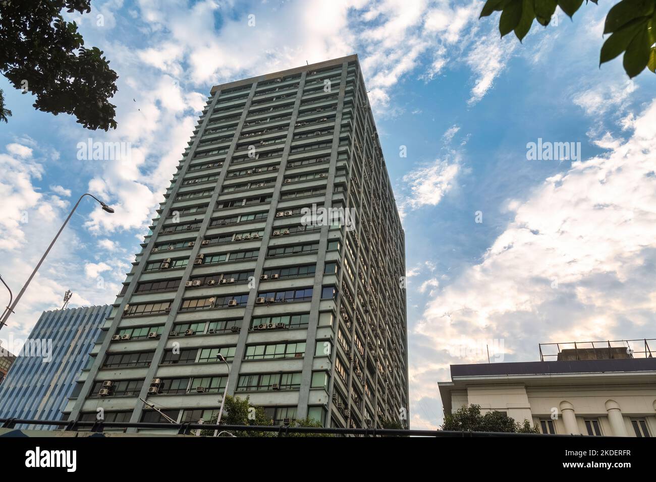 Modern city architecture with high rise commercial buildings and view ...