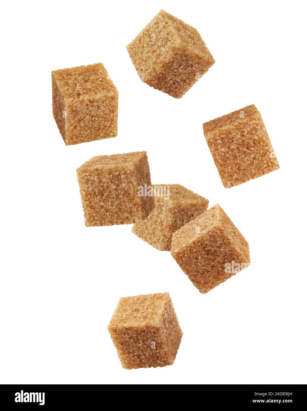 Falling Brown cane sugar cubes isolated on white background, clipping ...